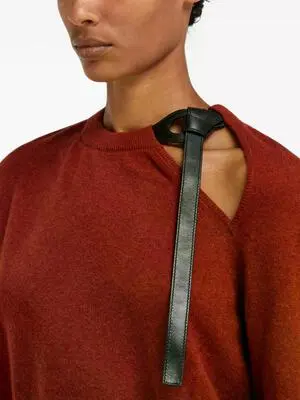 FERRAGAMO Leather-appliqué Cut-out Crew Neck Sweater - Red