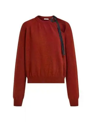 SALVATORE FERRAGAMO Ferragamo Leather-Appliqué Cut-Out Crew Neck Sweater