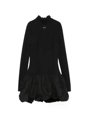 Off-White High-neck Puff-skirt Mini Dress