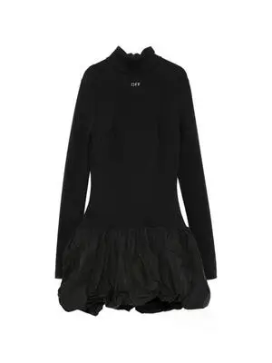 Off-White High-neck Puff-skirt Mini Dress