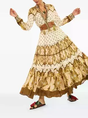 La DoubleJ Cocoon Placed Brown Bellini Dress In Viscose Voile
