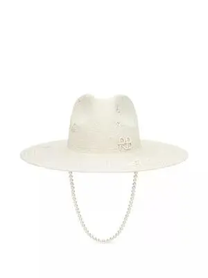 Ruslan Baginskiy Pearl-embellished Fedora Hat - White