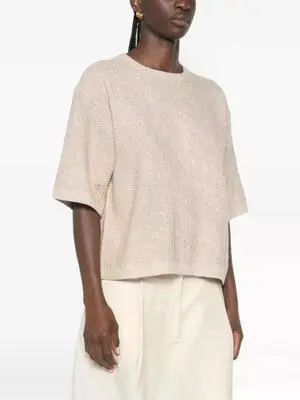 Fabiana Filippi Sequin Embellished Short-sleeve Sweater - Neutrals