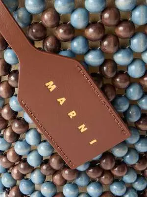 Marni Leather-trimmed Beaded Wood And Canvas Tote