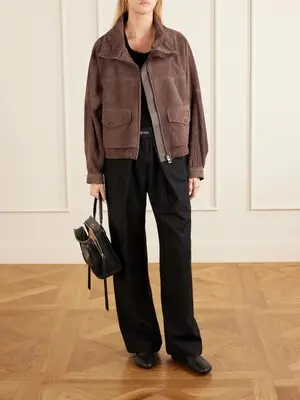 Loewe Anagram Embroidered Suede Jacket - Brown