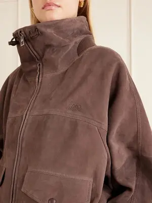 Loewe Anagram Embroidered Suede Jacket - Brown