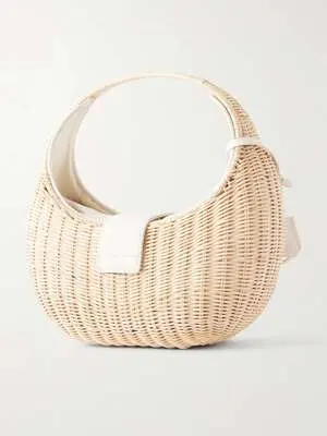 ROGER VIVIER Embellished Leather-trimmed Raffia Shoulder Bag