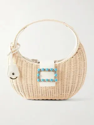 ROGER VIVIER Embellished Raffia Shoulder Bag - Neutrals