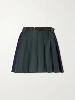 Sea Odessa Belted Pleated Cotton-poplin Mini Skirt - Green