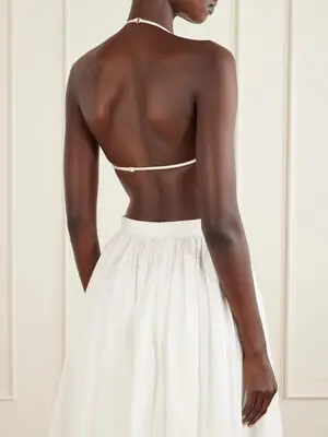 Cult Gaia Tanner Bead-embellished Silk-blend Satin Halter Tank - Neutrals