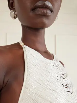 Cult Gaia Tanner Bead-embellished Silk-blend Satin Halter Tank - Neutrals