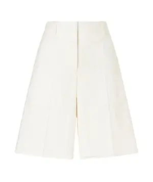 Another Tomorrow Gingham Point D'esprit Wide-leg Bermuda Shorts - Neutrals