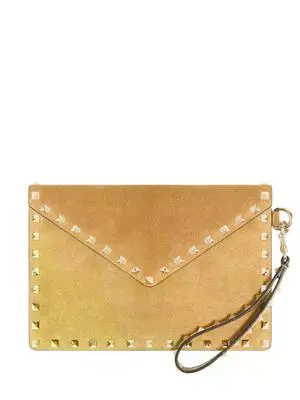 Valentino Garavani Rockstud Suede Clutch Bag - Neutrals