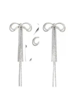 SELF-PORTRAIT Crystal-embellished Bow Earrings - Silver