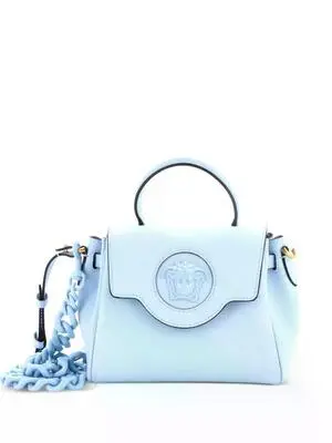 Versace La Medusa Top Handle Leather Small Satchel Bag - Blue