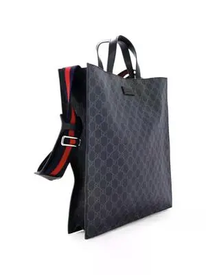 Gucci Convertible Soft Open Gg Coated Canvas Tall Tote Bag - Black