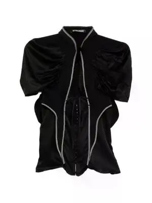 Ottolinger Gathered Sleeve Top With Contrast Trim - Black