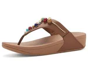 Fitflop Lulu Beaded Toe Post Wedge Sandals - Brown