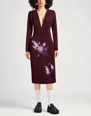 DES_PHEMMES Midi Dress Burgundy Size Polyester, Elastane
