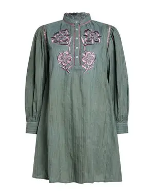 Antik Batik Cotton Mini Dress With Embroidery And Lace Trims