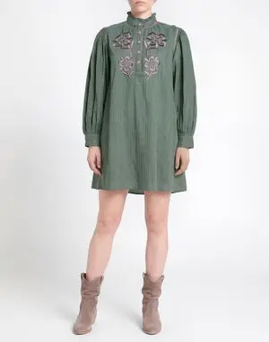 Antik Batik Cotton Mini Dress With Embroidery And Lace Trims