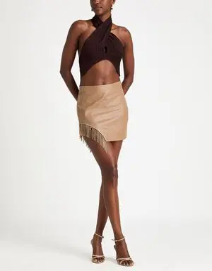 KONTATTO Halter Neck Ribbed Knit Metallic Top - Dark Brown