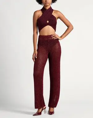 KONTATTO Halter Neck Ribbed Knit Metallic Top - Red