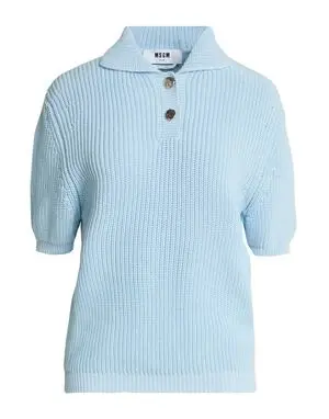 MSGM Cotton Cable-knit Polo Sweater - Sky Blue