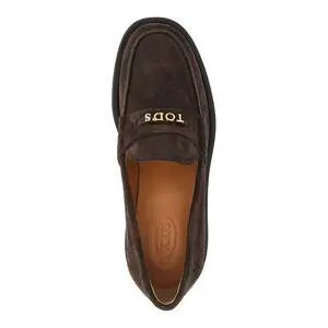 TOD'S Suede Leather Loafers With Gold-tone Logo Detail