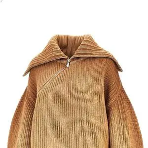 Attico Wool And Cashmere Sweater With Slanted Zip - Beige
