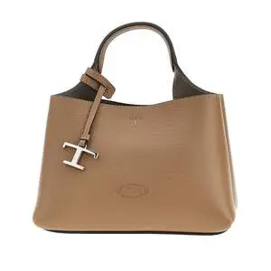 TOD'S TODS Grained Leather Micro Shopping Bag With T Timeless Charm Brown