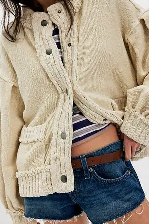 We The Free Terry Relaxed Fit Cardigan With Drop Shoulder Sleeves - Tea