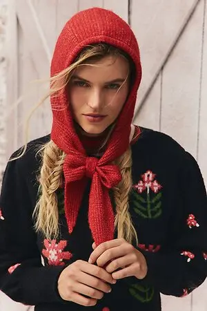 Free People Knit Bonnet With Self-Tie Closure Red