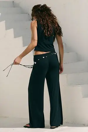 Free People Micro-ribbed Tank And Wide-leg Pant Set - Black