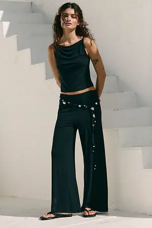 Free People Micro-ribbed Tank And Wide-leg Pant Set - Black