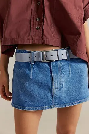 Free People Leather Belt With Metal Buckle - Chambray