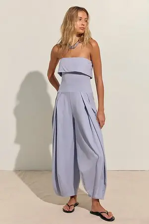 Free People Sonder One-piece Jumpsuit With Foldover Bust And Tapered Pants - Dried Hydrangea