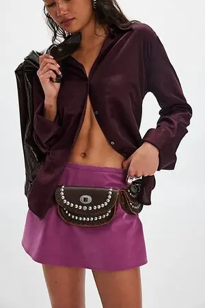 Free People Studded Leather Belt Bag With Exterior Pockets - Espresso
