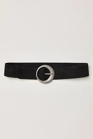 Free People Luna Suede Belt With Hammered Buckle - Black
