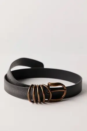 FP COLLECTION Leather Belt With Gold Hardware - Black/silver Combo