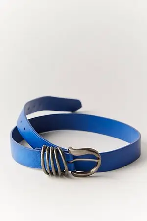 FP COLLECTION Leather Belt With Gold Hardware - Lapis