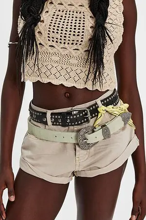 Free People Suede Western Belt With Ornate Buckle - Mint Chip