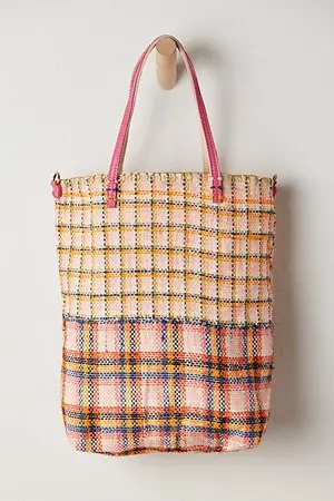 Free People Enshalla Check Woven Tote Bag