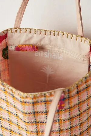 Free People Enshalla Check Woven Tote Bag