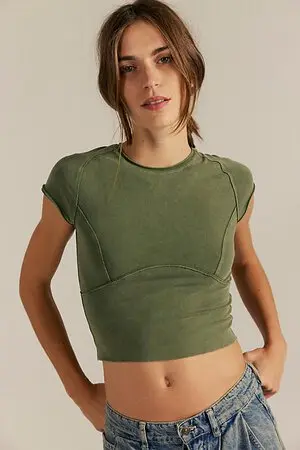 We The Free Protagonist Cropped Cap Sleeve Tee - Rustic Basil