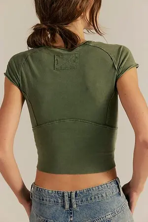 We The Free Protagonist Cropped Cap Sleeve Tee - Rustic Basil