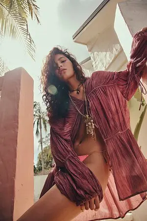 Free People Juliet Sheer Tie-front Duster - Brick