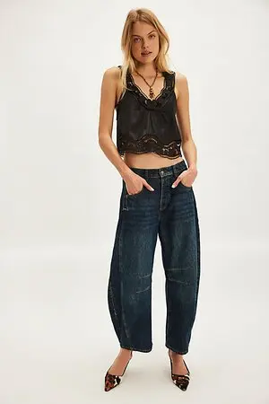 Free People Satiny Cropped Top With Lace Detailing