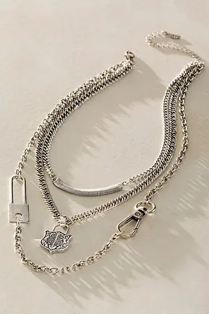 Free People Layered Charm Necklace - Silver Padlock