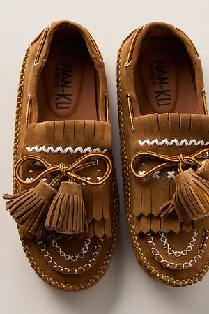 NAN-KU COUTURE Suede Tassel Moccasins - Camel
